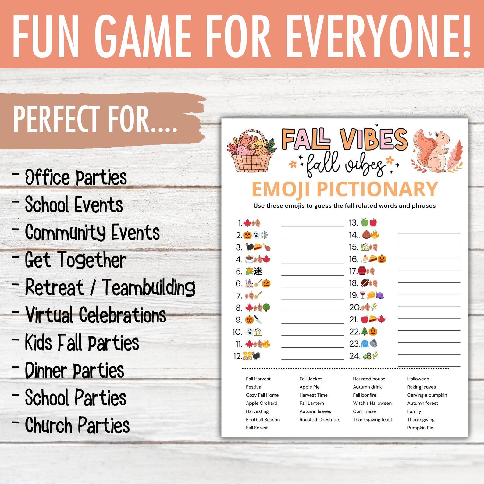 Fall Emoji Pictionary Game: Printable Autumn Thanksgiving Activity ...