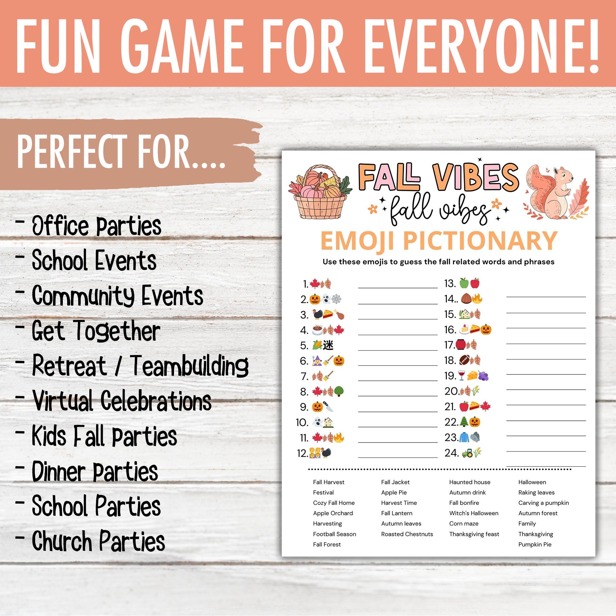 Fall Emoji Pictionary Game Printable Autumn Games Fall Time Activities ...