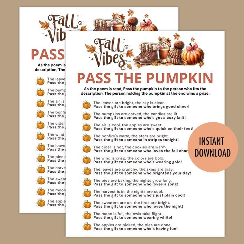 Fall Pass the Pumpkin Game | Autumn Printable Activity (digital ...