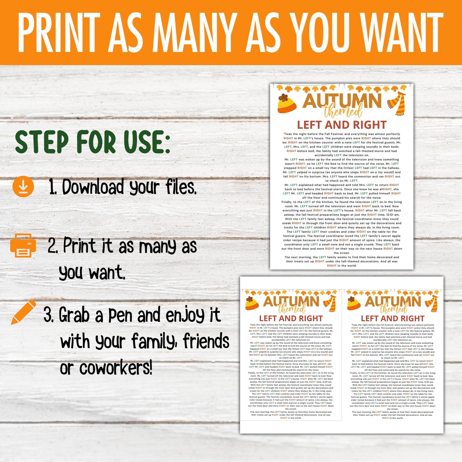 Fall Left Right Game, Autumn Party Prize Exchange (digital Download) - Etsy