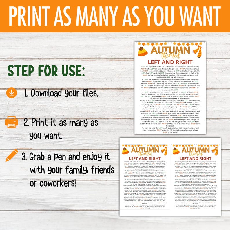 Fall Left Right Game, Autumn Party Prize Exchange (digital Download) - Etsy