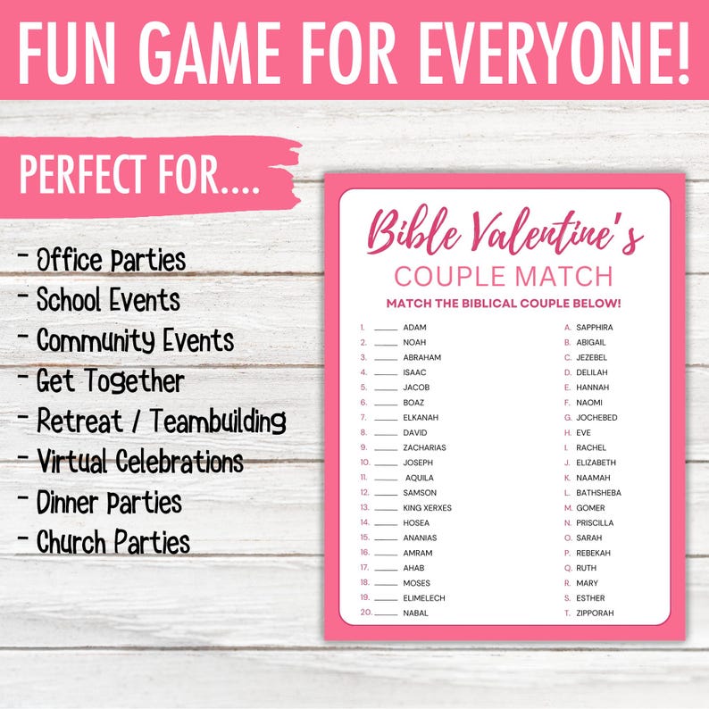 Valentine Bible Couples Match Game, Fun Church Party (PDF) - Etsy