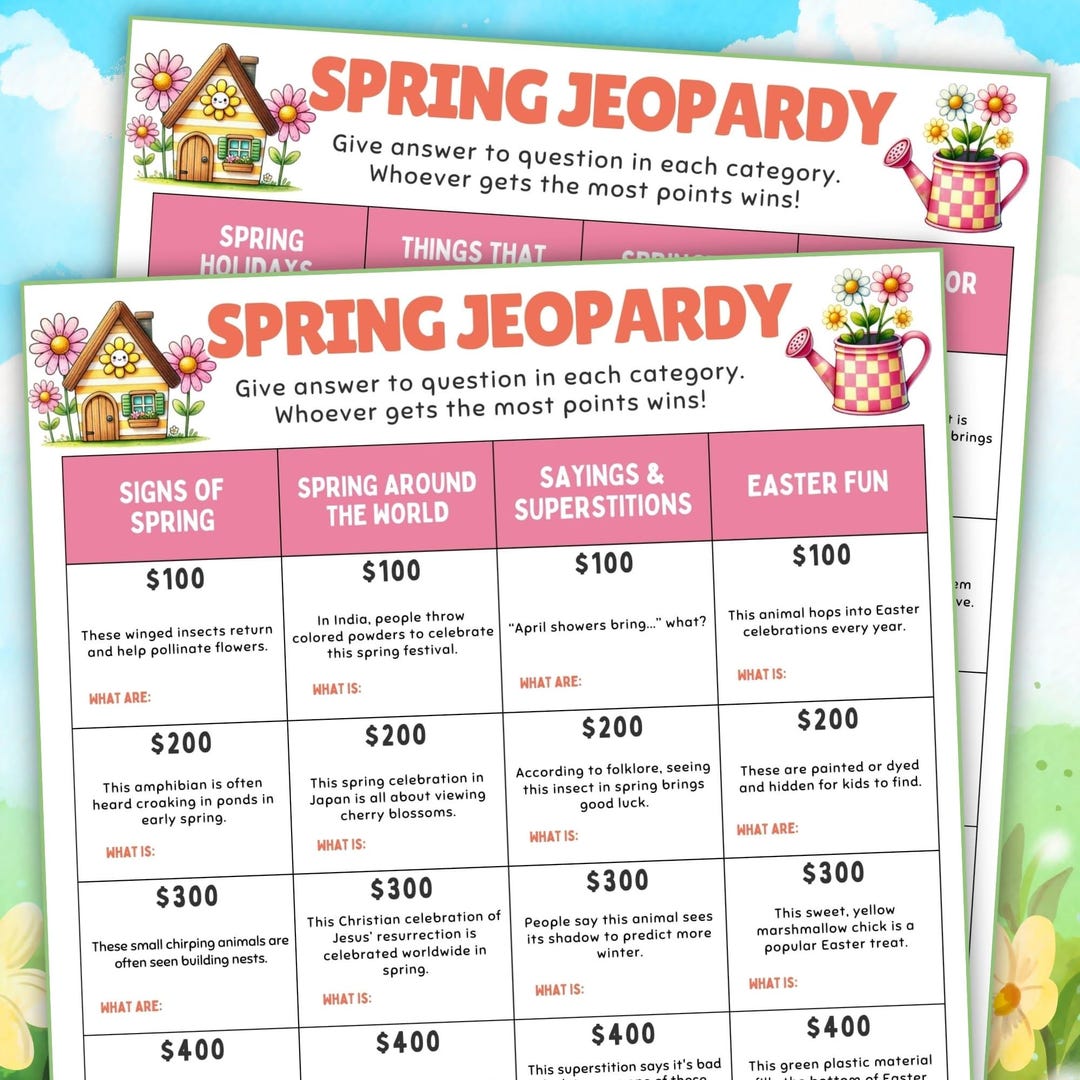 Spring Jeopardy Trivia Game, Printable Party Activity (PDF Download) - Etsy