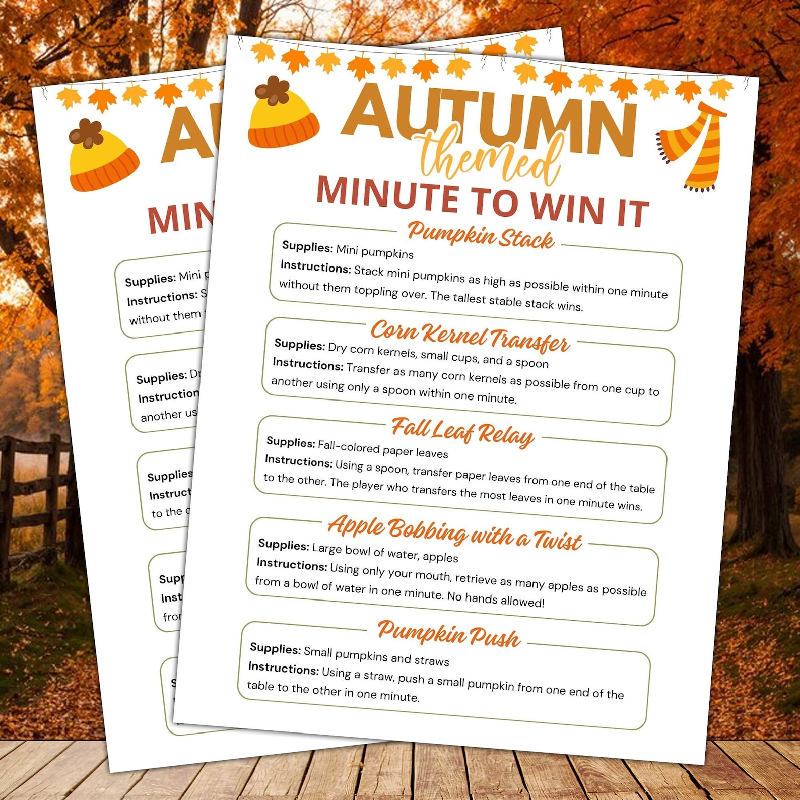 Fall Minute to Win It Games, Printable Fall Games, Autumn Party Games ...