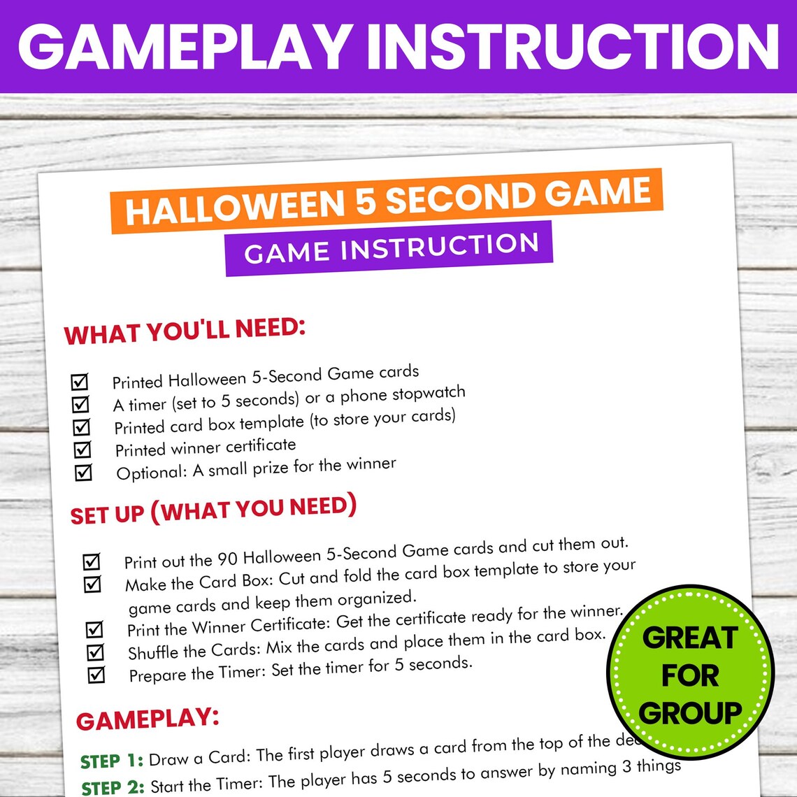 Halloween 5 Second Game | Printable Party Activity (90 Cards) - Etsy