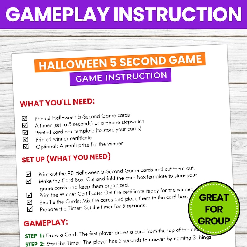 Halloween 5 Second Game | Printable Halloween Game | Halloween Activity ...