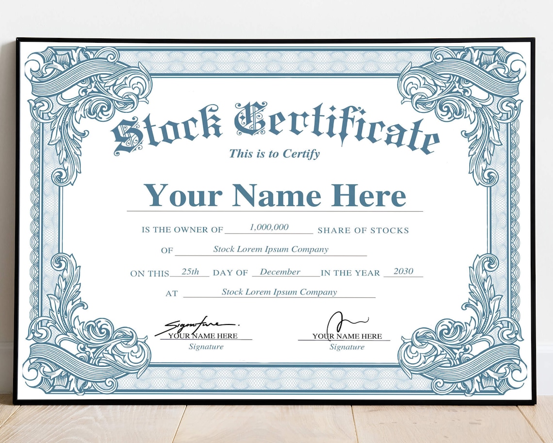 Elegant Stock Certificate Template - Editable and Customizable - Etsy