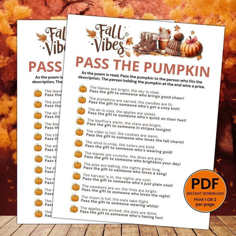 Fall Pass the Pumpkin Game | Autumn Printable Activity (digital ...