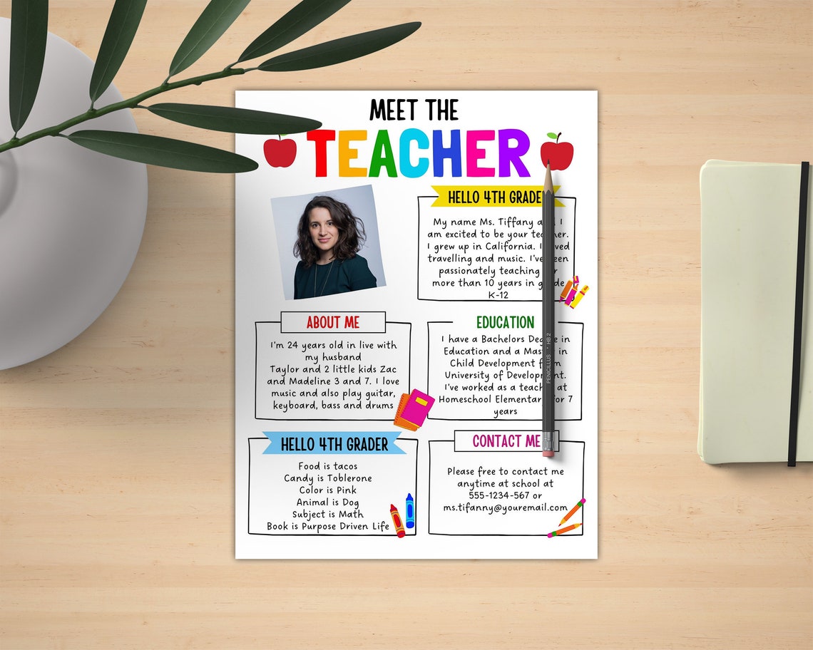 Colorful Meet the Teacher Editable Template Letter Flyer Set - Etsy