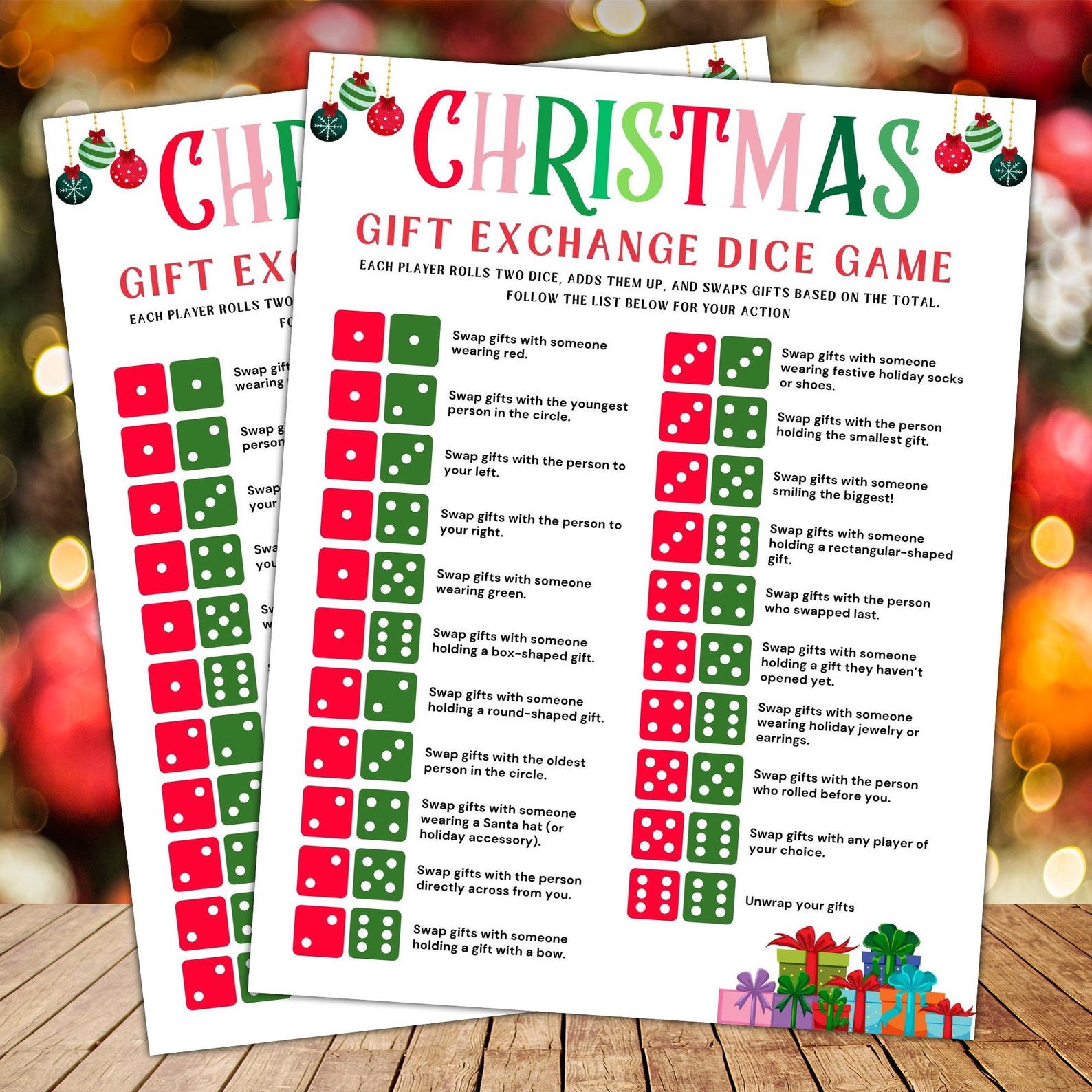 Roll the Dice Christmas Gift Exchange Game, Christmas Printable Game ...