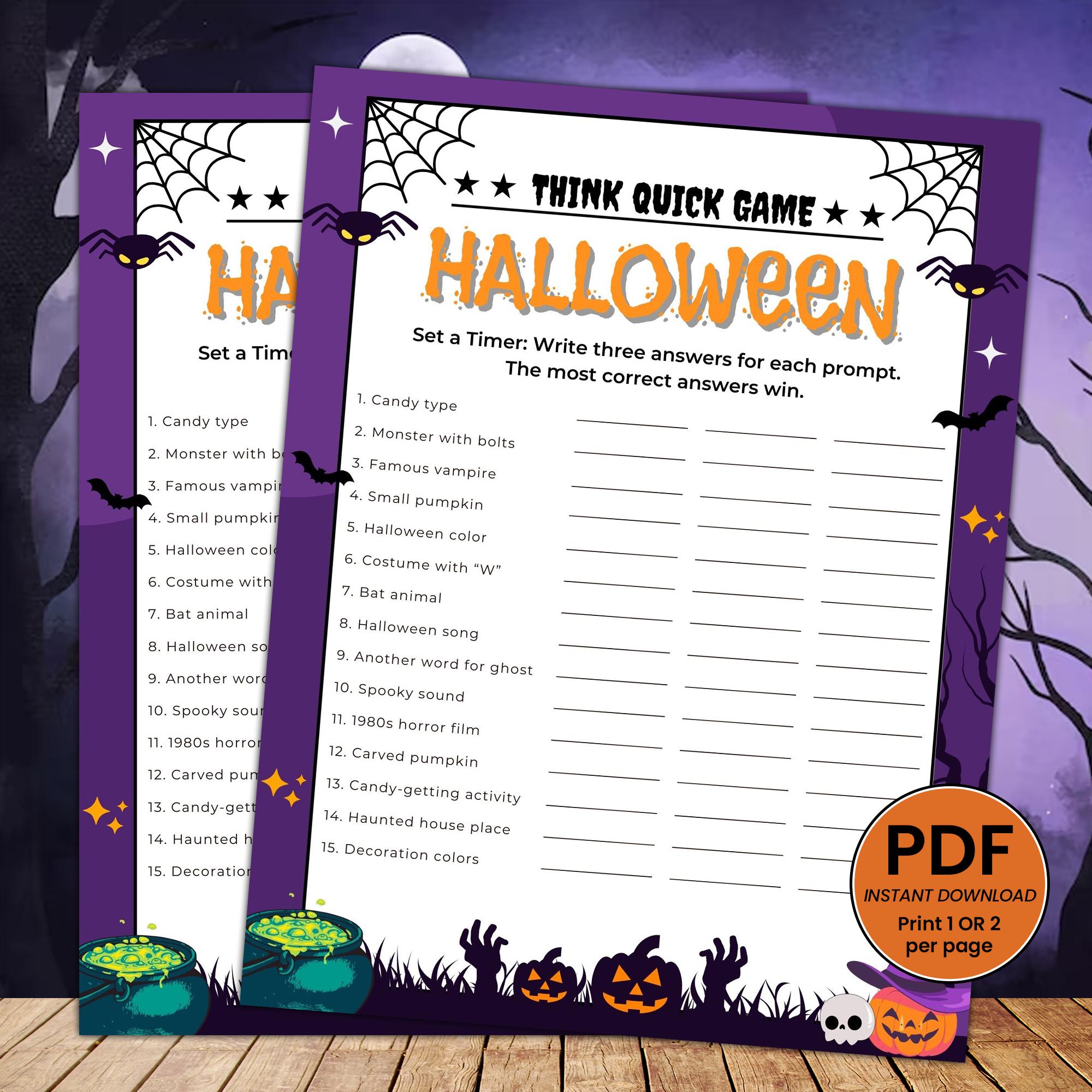 Halloween Think Fast Game | Printable Trivia for All Ages (digital ...