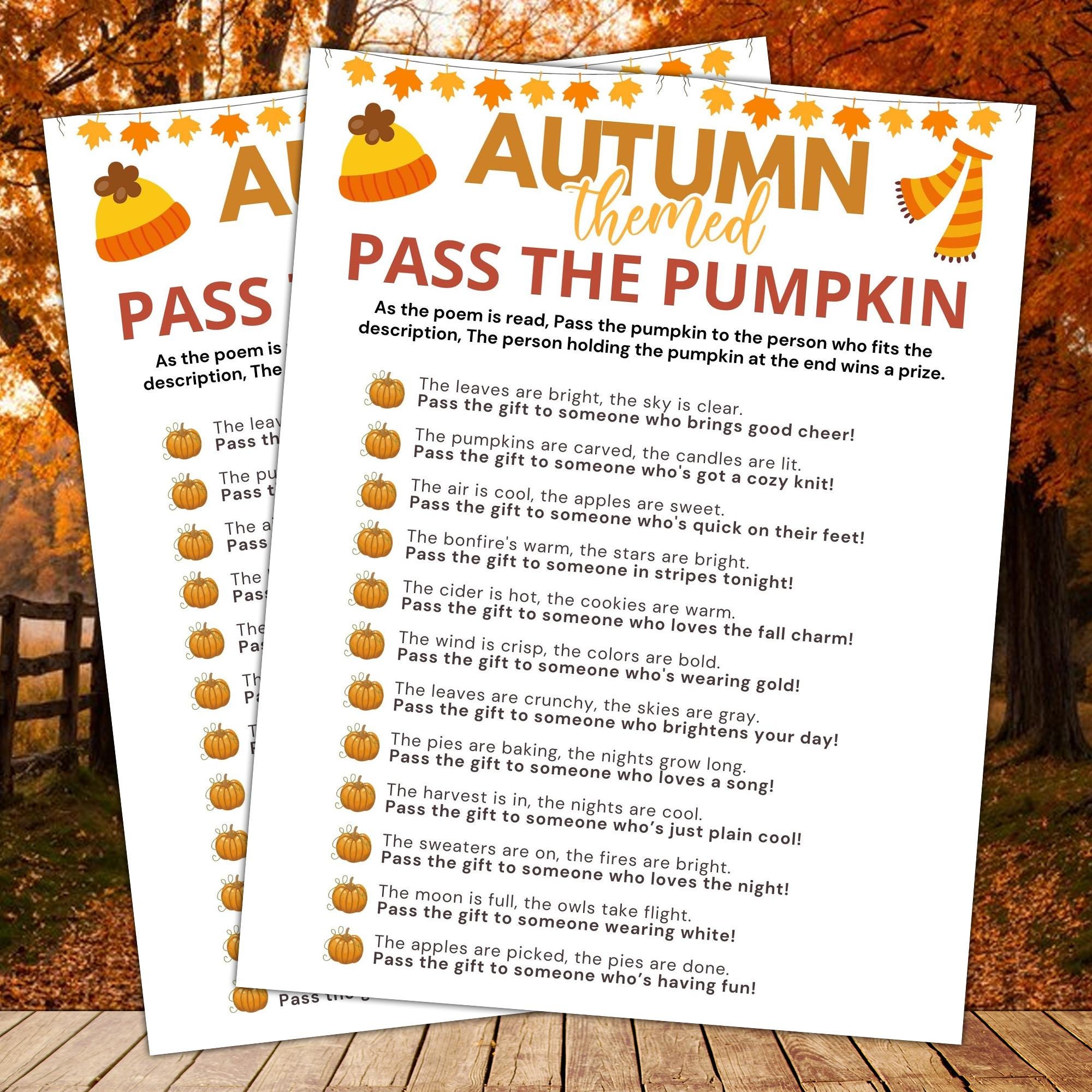 Autumn Pass the Pumpkin Game | Printable Fall Activity (PDF) - Etsy