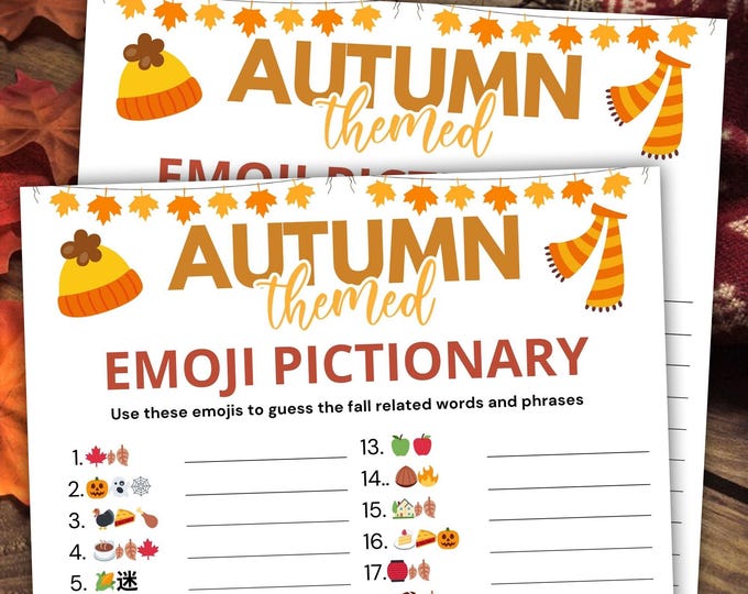 Fall Emoji Pictionary, Printable Fall Party Games, Fall Activities for ...