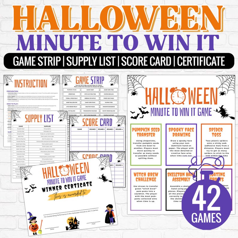 Halloween Minute to Win It Games, Printable Party Activities (digital ...