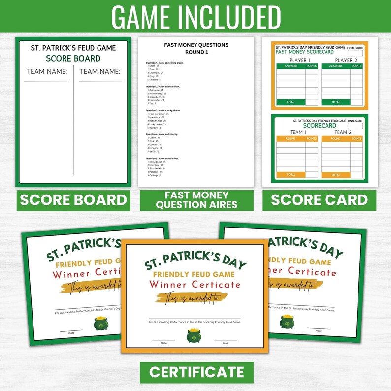 St Patrick's Day Friendly Feud Game | Printable St Patrick's Day Trivia ...