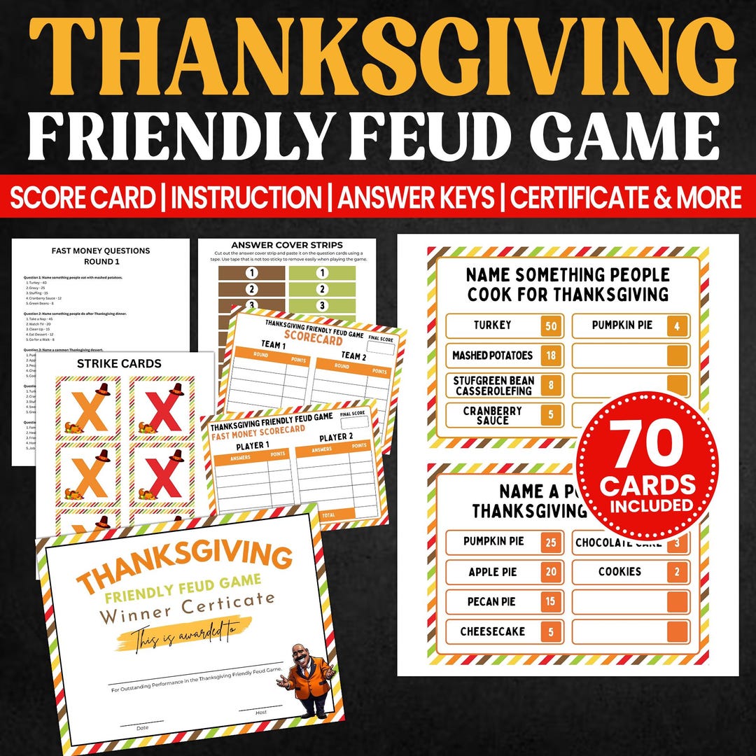 Thanksgiving Friendly Feud Printable Game, Thanksgiving Game ...