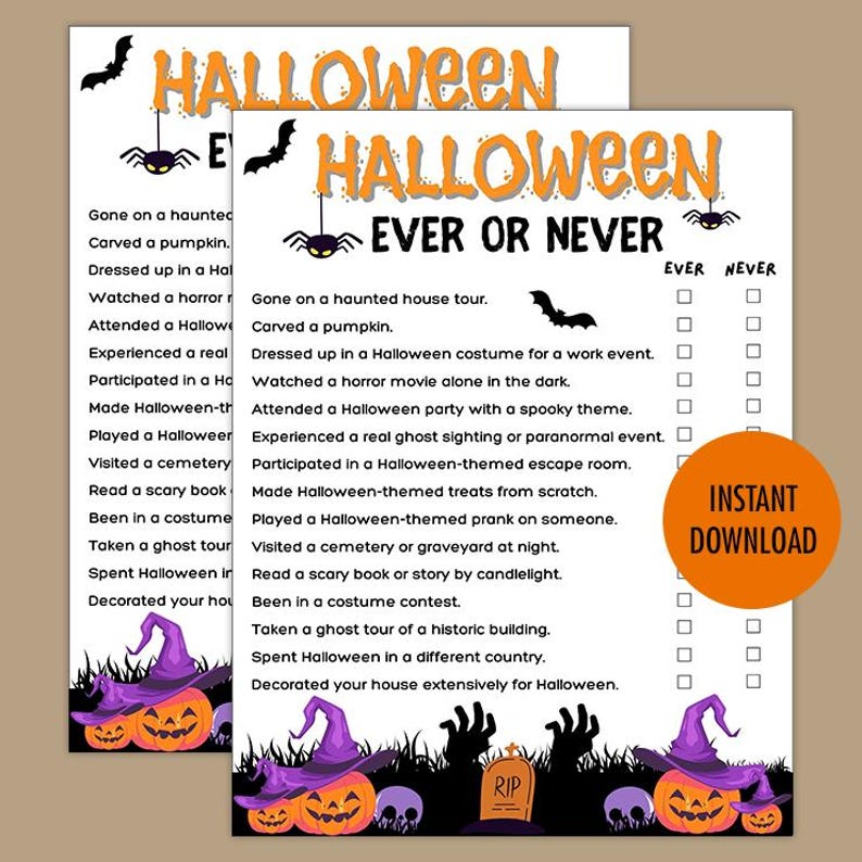 Halloween Never Have I Ever,ever or Never Trivia,spooky Party,witches ...