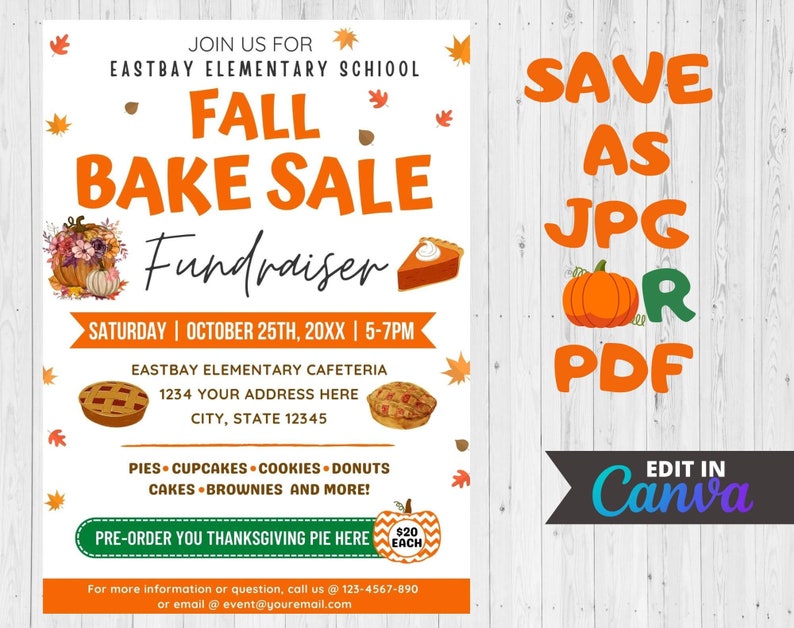 Editable Fall Bake Sale Fall Festival Flyer Fall Flyer - Etsy