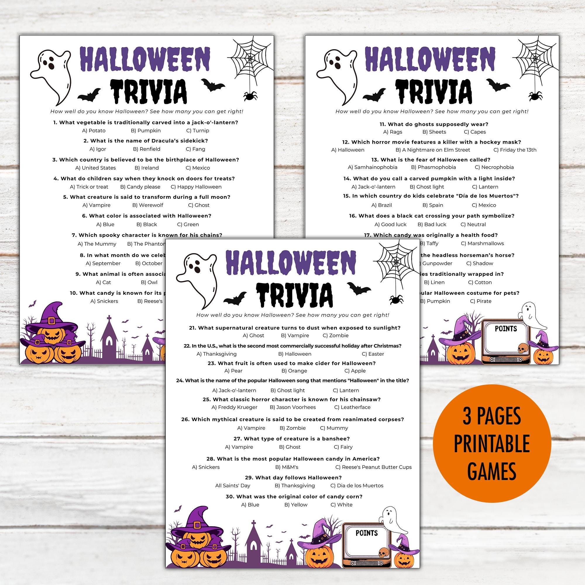 Halloween Trivia | Printable Halloween Trivia Activity Game | Holiday ...