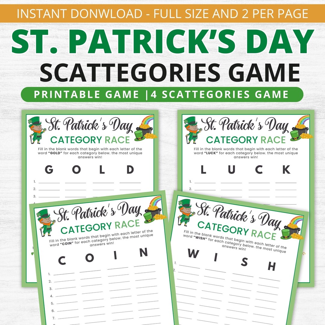 St Patrick's Day Scattergories Game Bundle, Printable St Patrick's Day ...