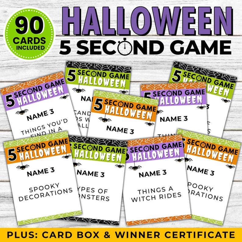 Halloween 5 Second Game, Printable Halloween Party Game, Halloween ...