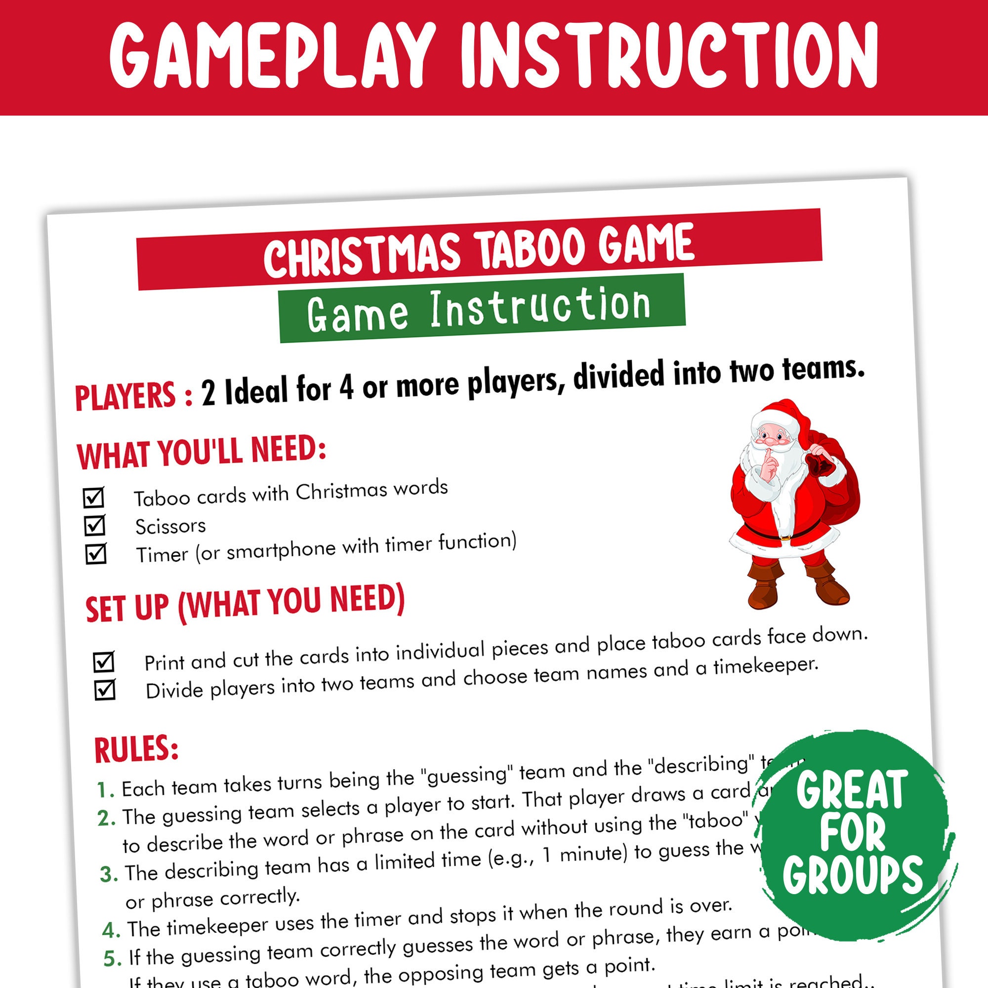 Christmas Taboo Game | Printable Christmas Game | Christmas Party Game ...