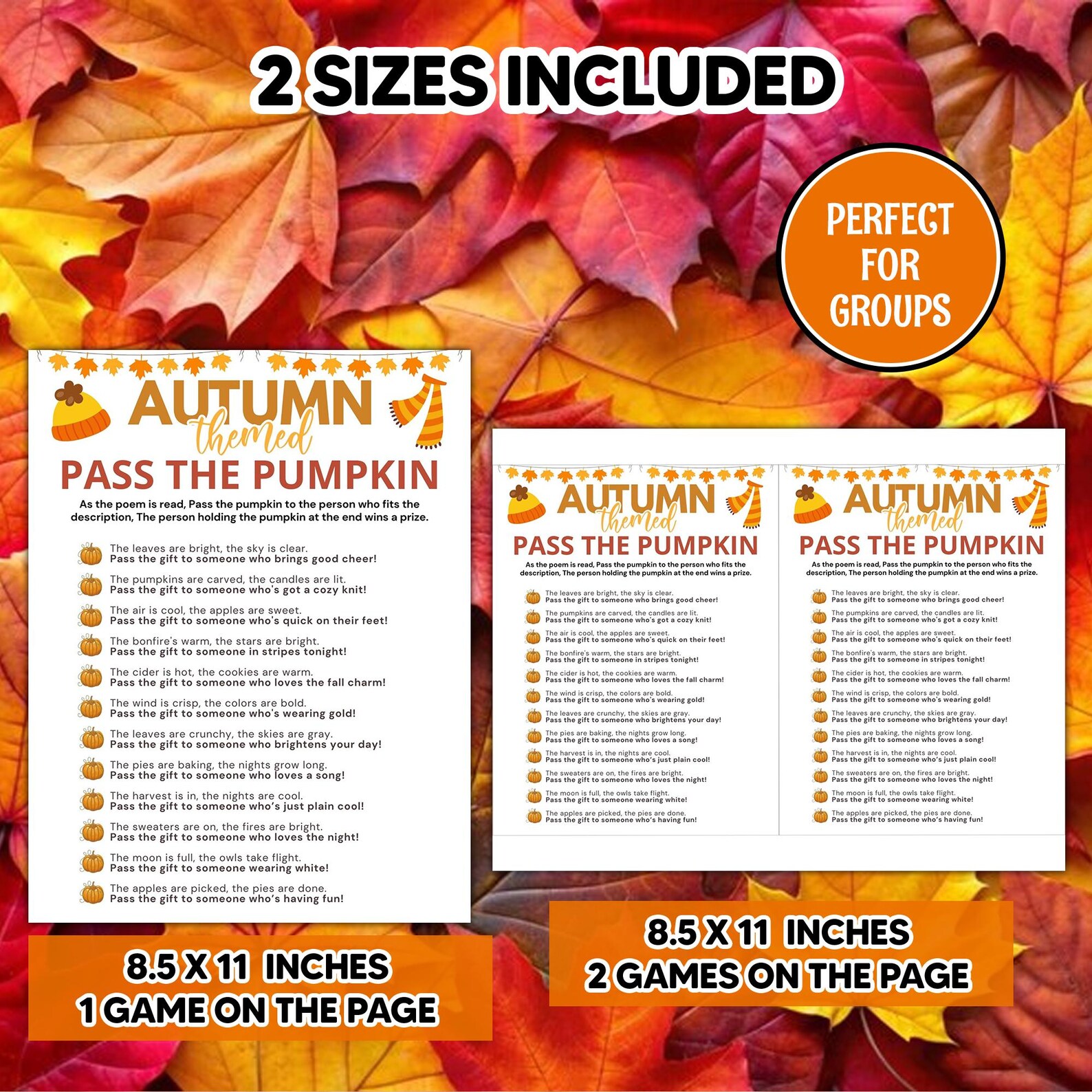 Autumn Pass the Pumpkin Game | Printable Fall Activity (PDF) - Etsy