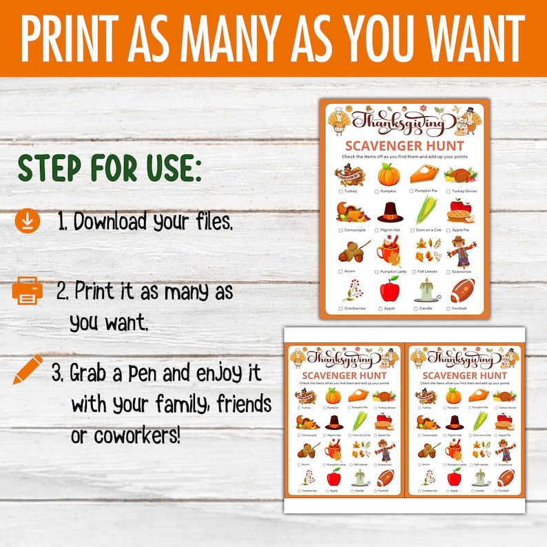 Thanksgiving Scavenger Hunt Game, Printable Activity (PDF) - Etsy