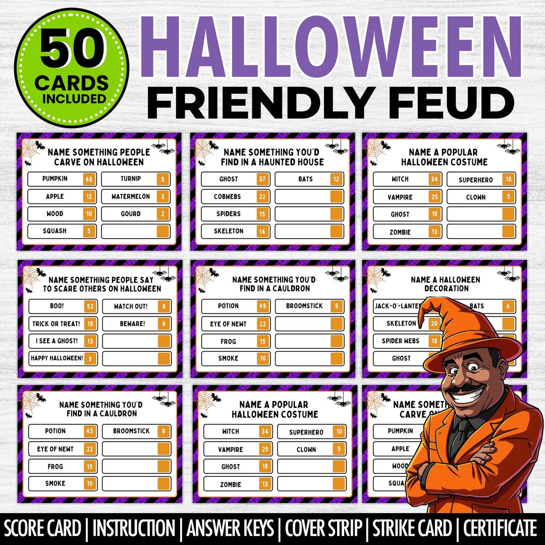 Halloween Friendly Feud Game | Printable Halloween Game | Halloween ...