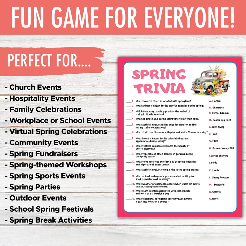 Spring Trivia Game, Printable Spring Game, Fun Spring Games, Spring ...