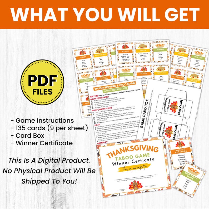 Thanksgiving Forbidden Words | Printable Thanksgiving Game ...