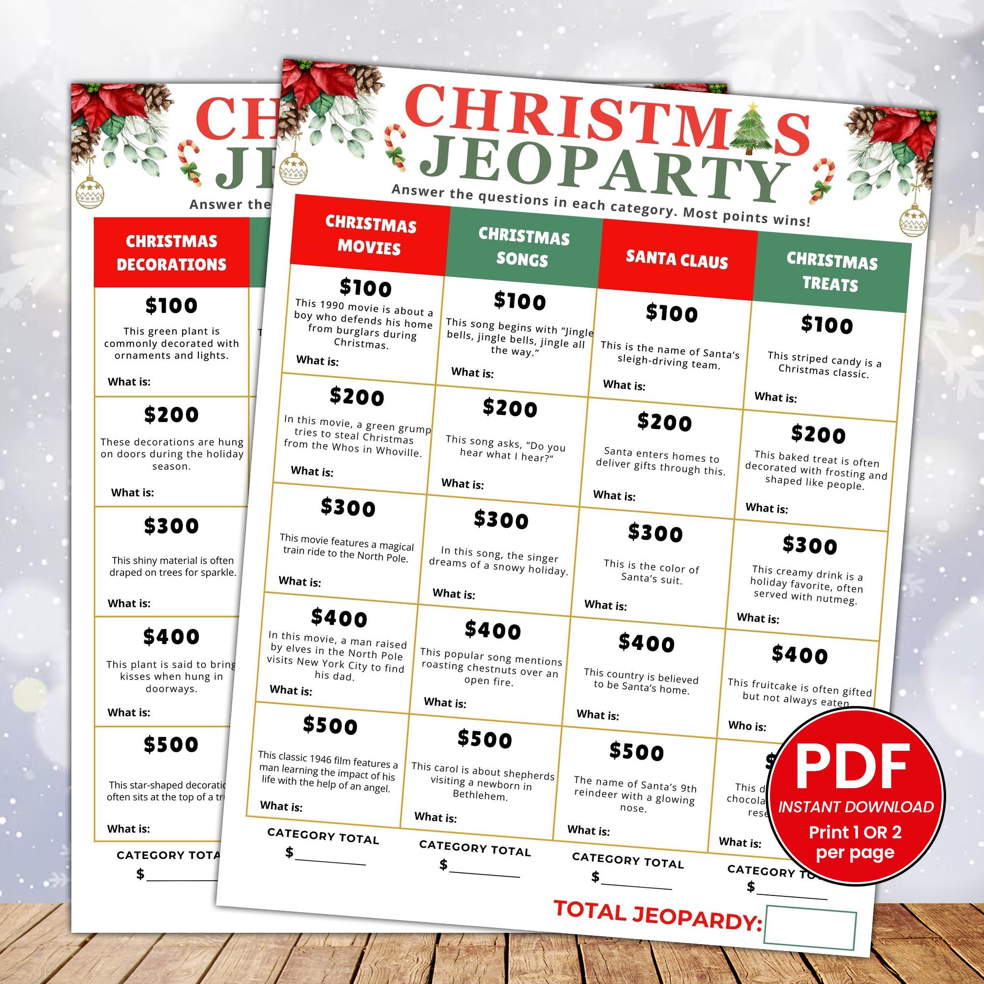 Christmas Game Jeopardy Printable, Friendmas Jeoparty Game, Christmas ...