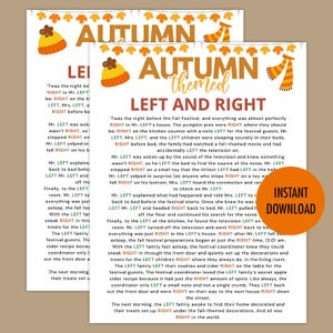Fall Left Right Game, Left Right Story Pass the Gift Prize Exchange ...