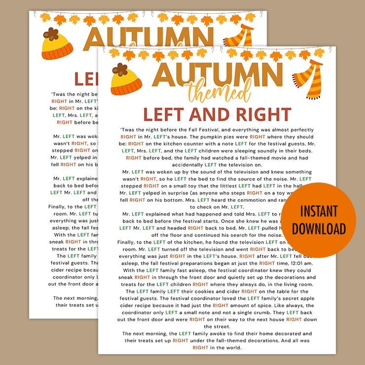 Fall Left Right Game, Autumn Party Prize Exchange (digital Download) - Etsy