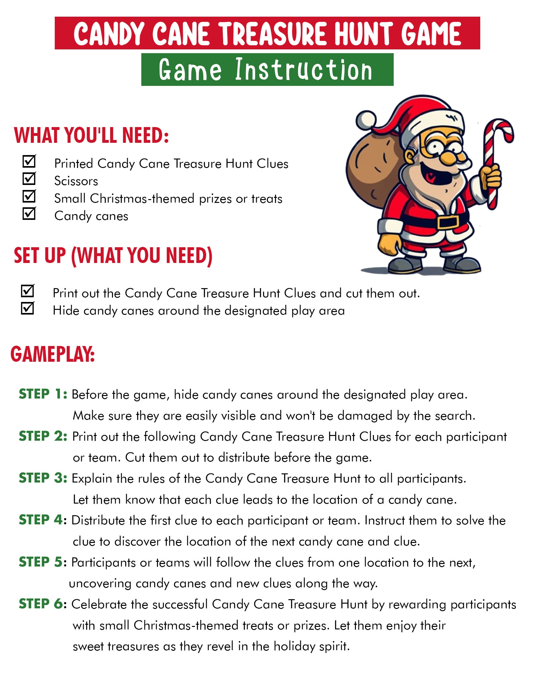 Candy Cane Treasure Hunt, Candy Cane Scavenger Hunt, Christmas Treasure ...