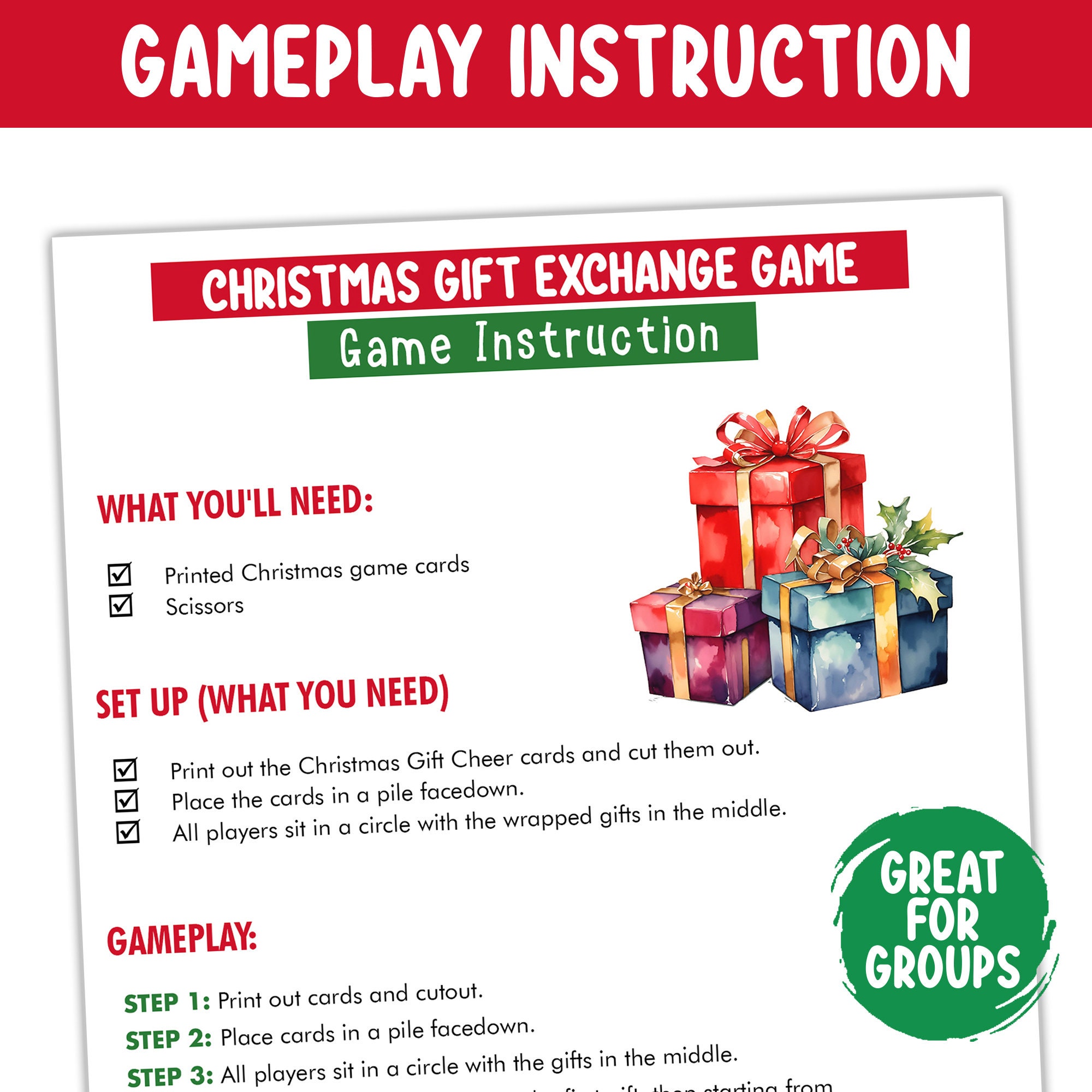 Christmas Gift Exchange Game, Christmas Party Game, Gift Exchange Cards ...