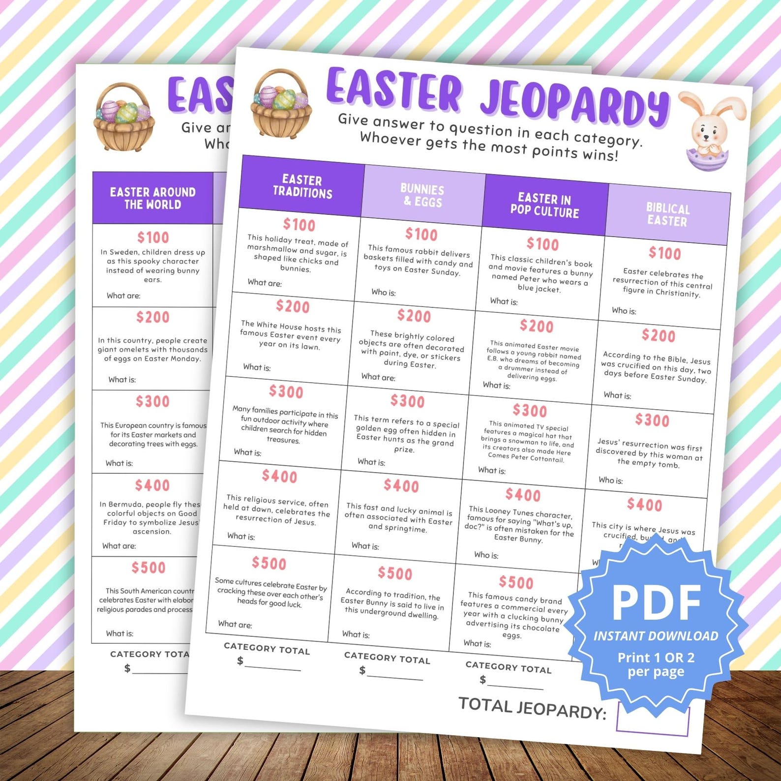 Printable Easter Jeopardy Game, Family Trivia (digital Download) - Etsy