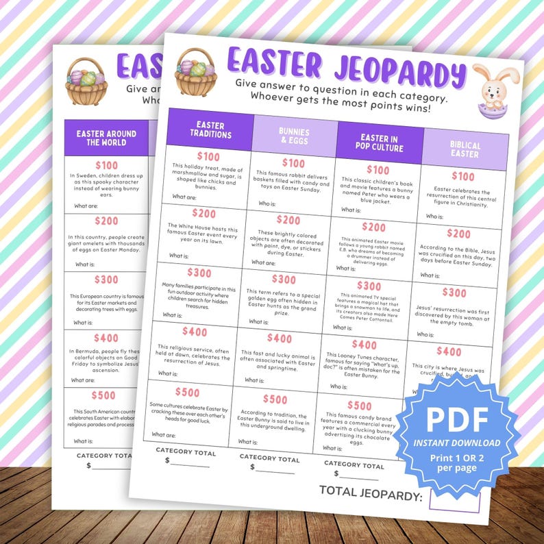 Printable Easter Jeopardy Game, Family Trivia (digital Download) - Etsy