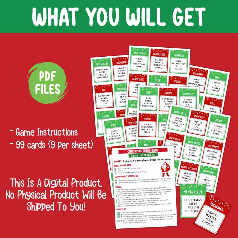 Christmas Taboo Game, Family Party Game, Printable Christmas Family ...