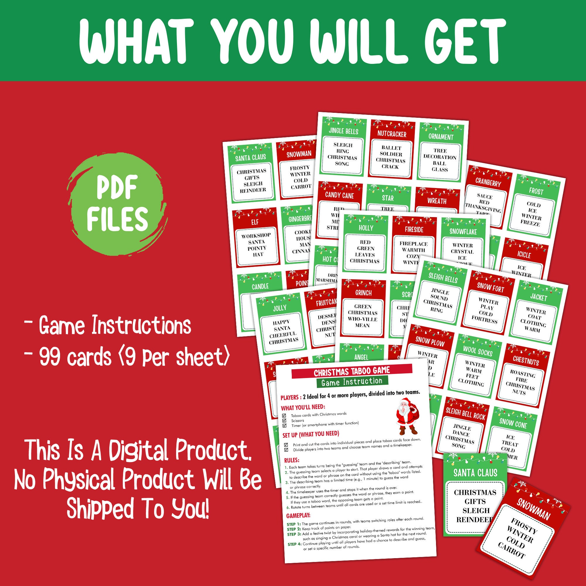 Christmas Taboo Game, Family Party Game, Printable Christmas Family ...