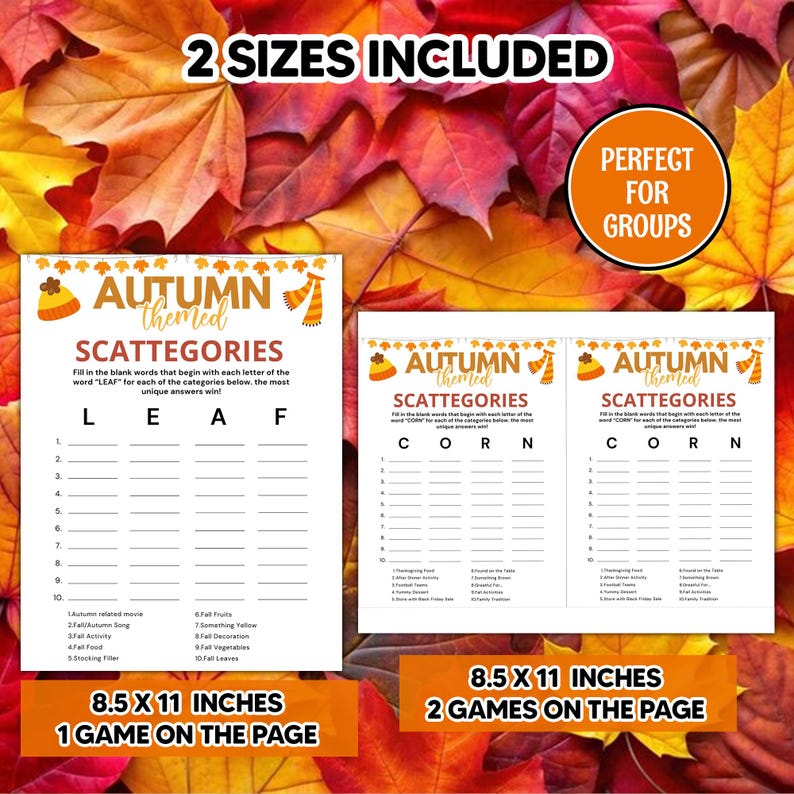 Scattergories Fall Printable Game, Autumn Games Printable, Fall Games ...