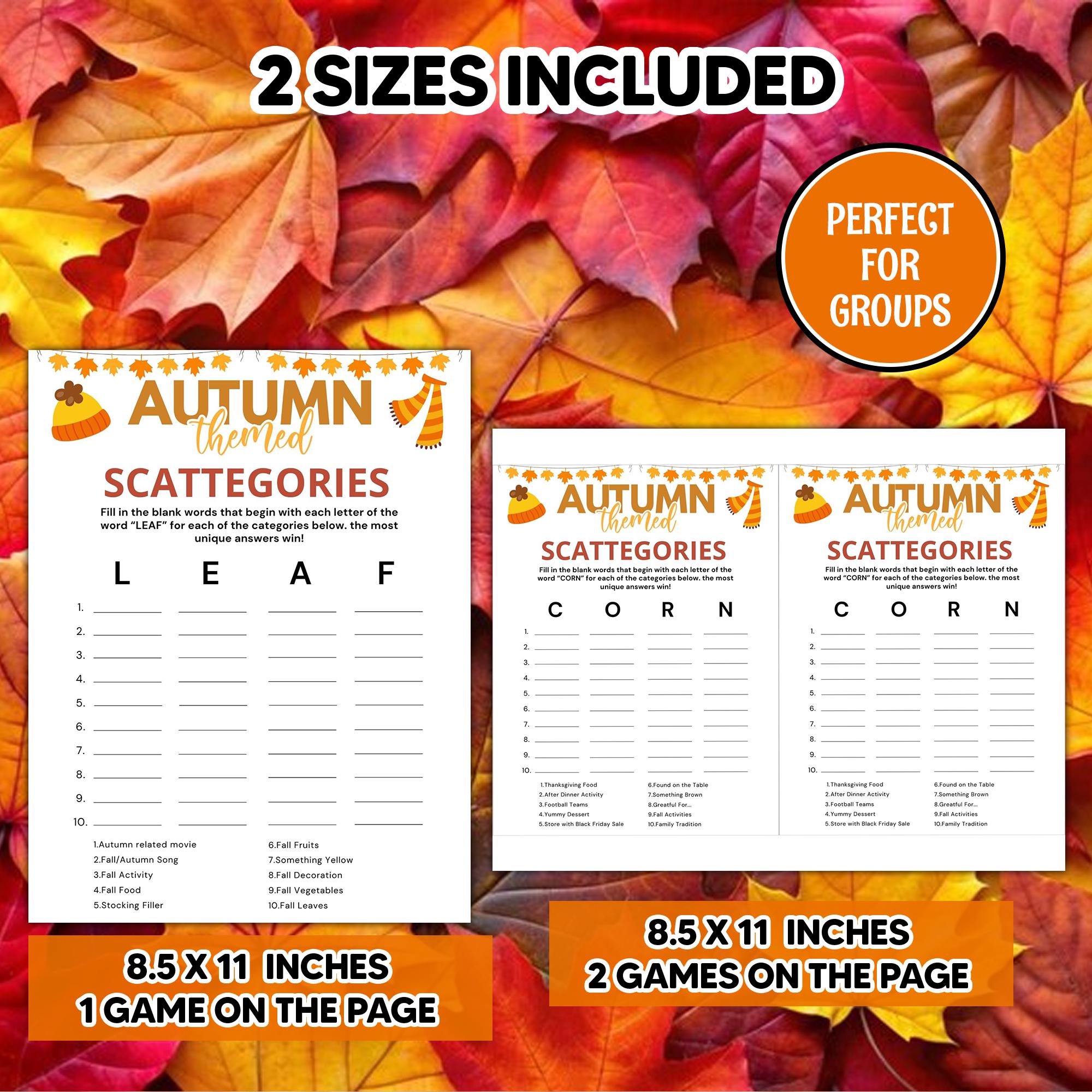 Scattergories Fall Printable Game, Autumn Games Printable, Fall Games ...