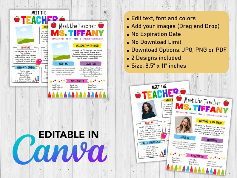Colorful Meet the Teacher Editable Template Letter Flyer Set - Etsy