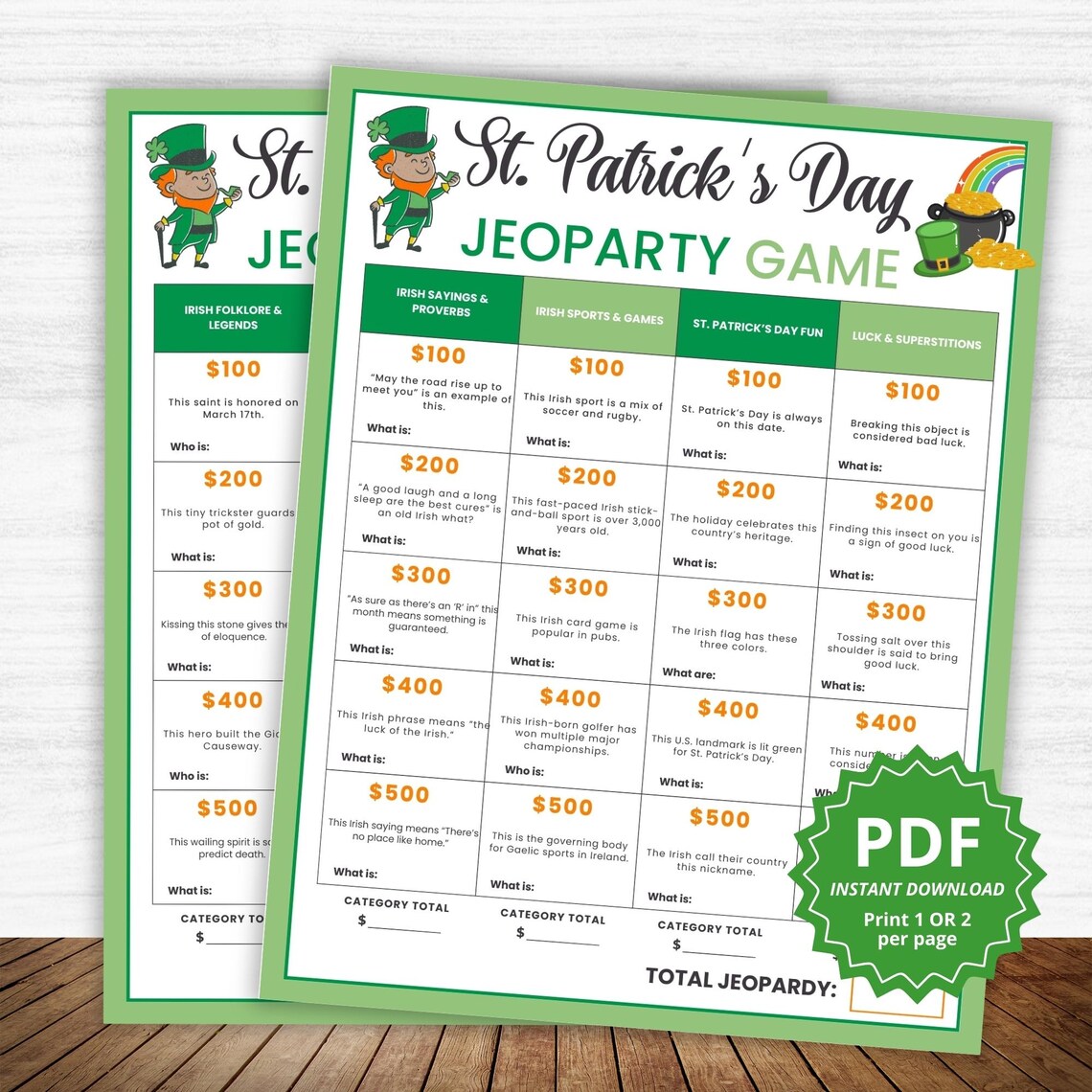 St Patricks Day Jeopardy Game, Printable Trivia (digital Download) - Etsy