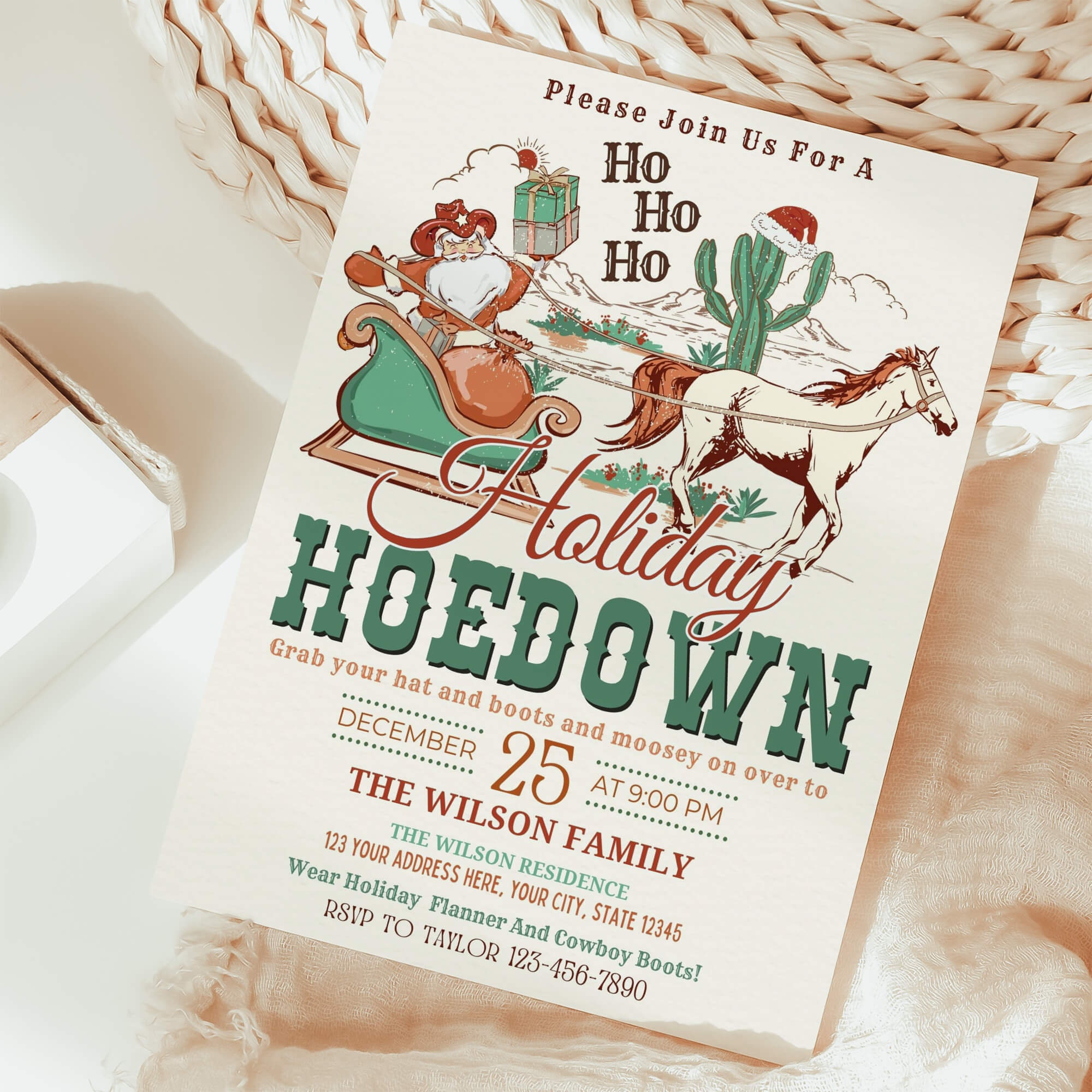 Western Christmas Party Invitation, Cowboy Holiday Hoedown (editable ...