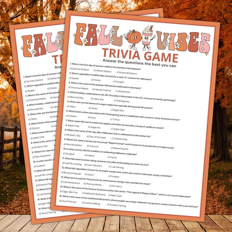 Fall Trivia Game | Printable Autumn Games | Autumn Game for Adults ...
