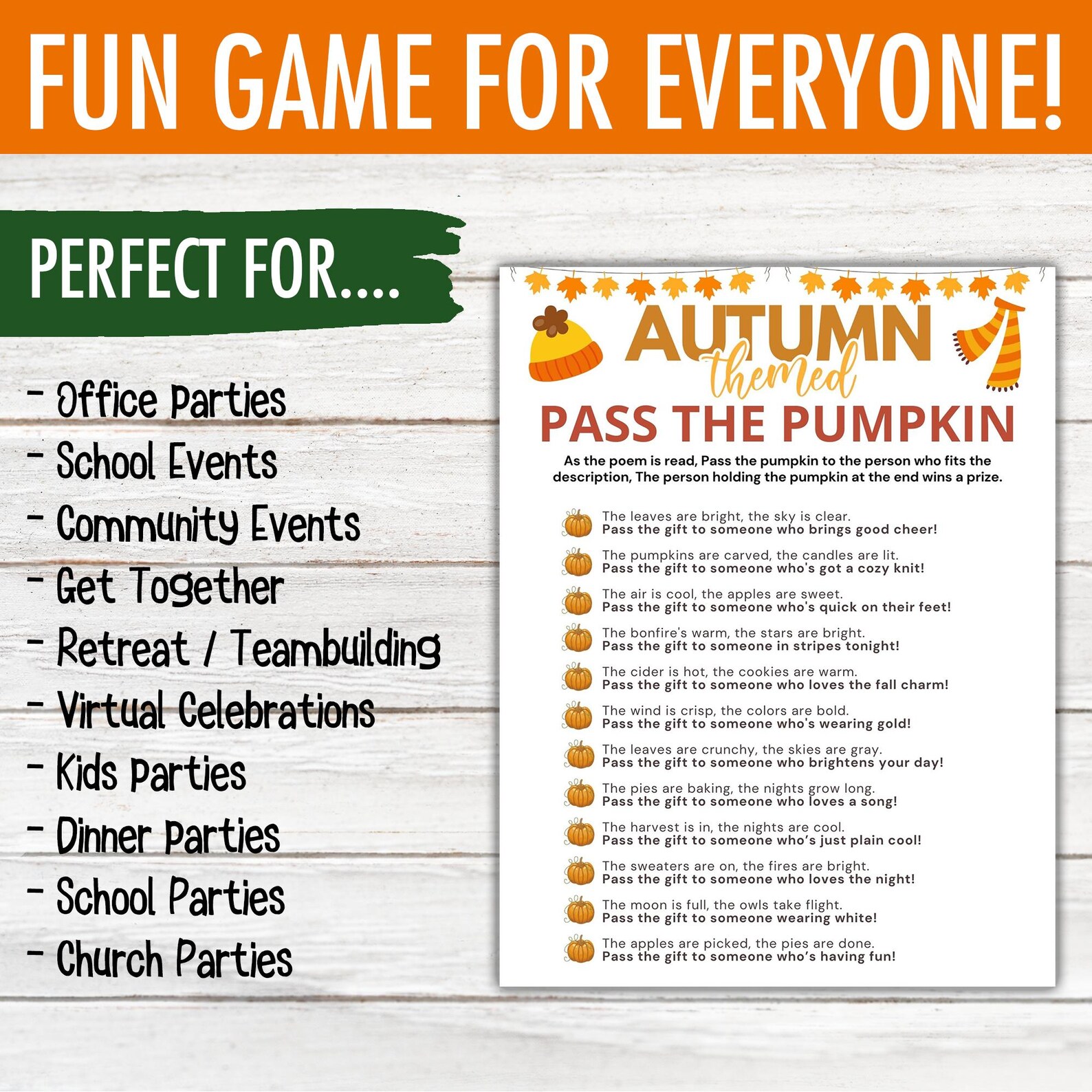 Autumn Pass the Pumpkin Game | Printable Fall Activity (PDF) - Etsy