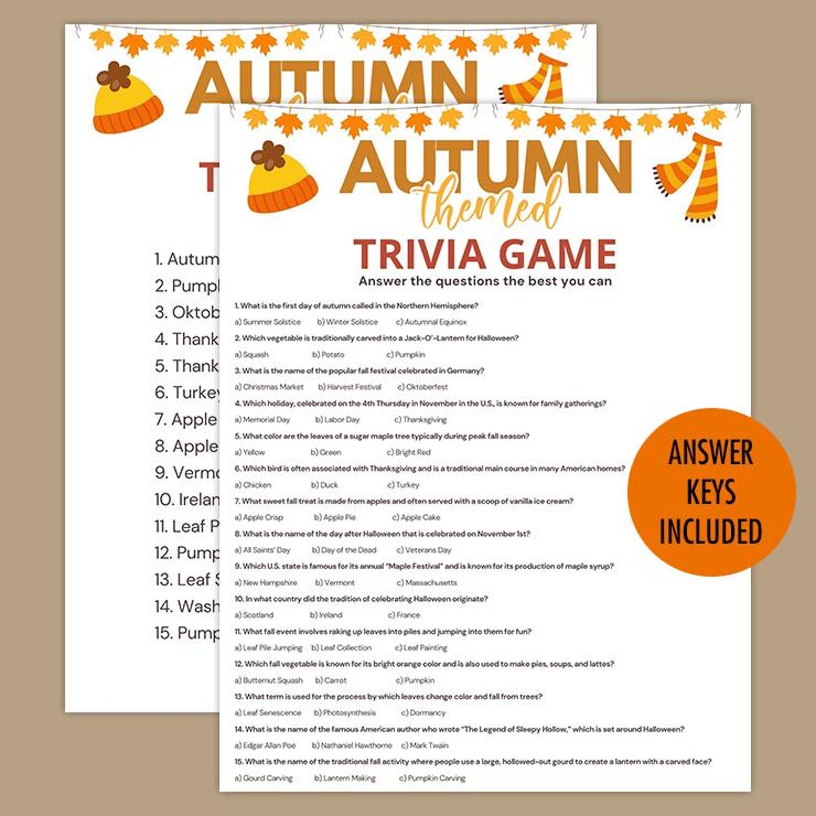 Fall Trivia Game | Printable Autumn Games | Autumn Game for Adults ...