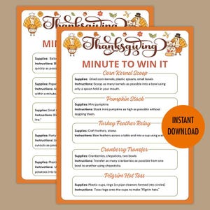 Thanksgiving Minute to Win It Games, Printable Thanksgiving Party Game ...