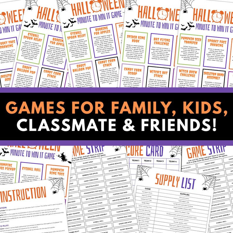 Halloween One Minute Games Bundle, Halloween Minute to Win It Games for ...